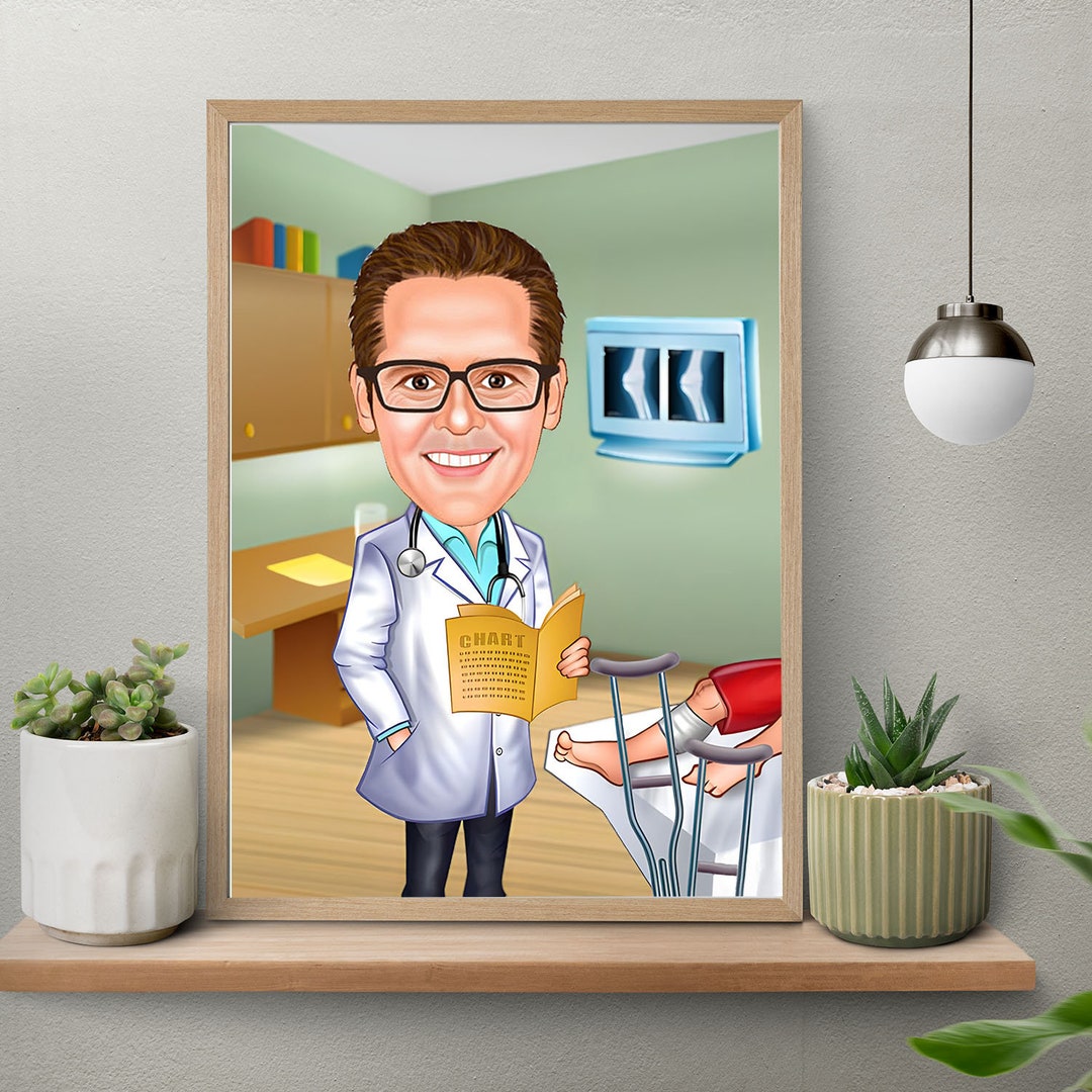 Male Doctor Gift, Doctor Caricature Drawing From Photo, Custom Digital ...