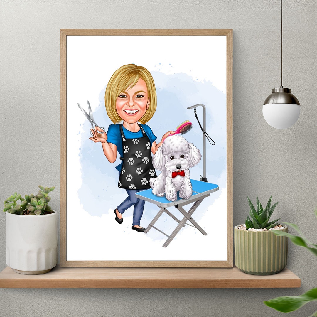 Pet Groomer Cartoon Portrait From Photo, Funny Pet Groomer Gift for ...