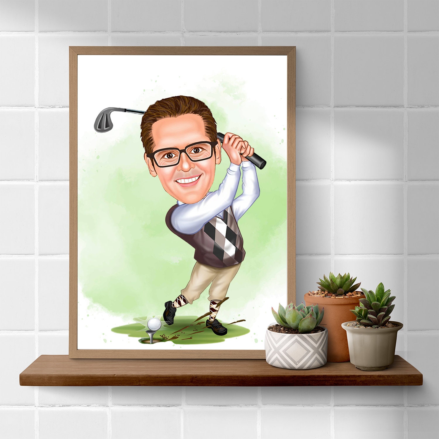 Personalized Golfer Cartoon Portrait, Custom Golfer Caricature Drawing ...