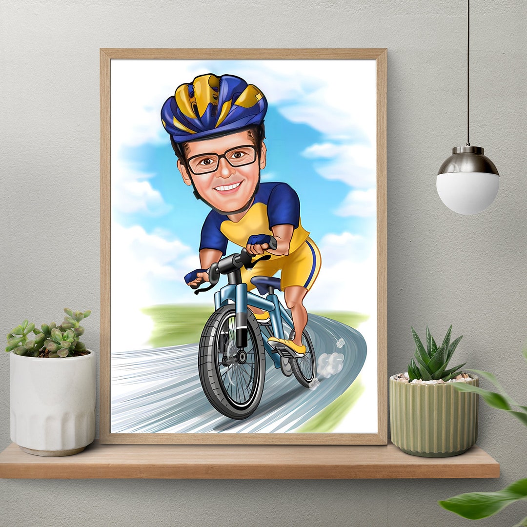 Personalized Cyclist Cartoon Portrait, Biker Gift, Custom Cyclist ...
