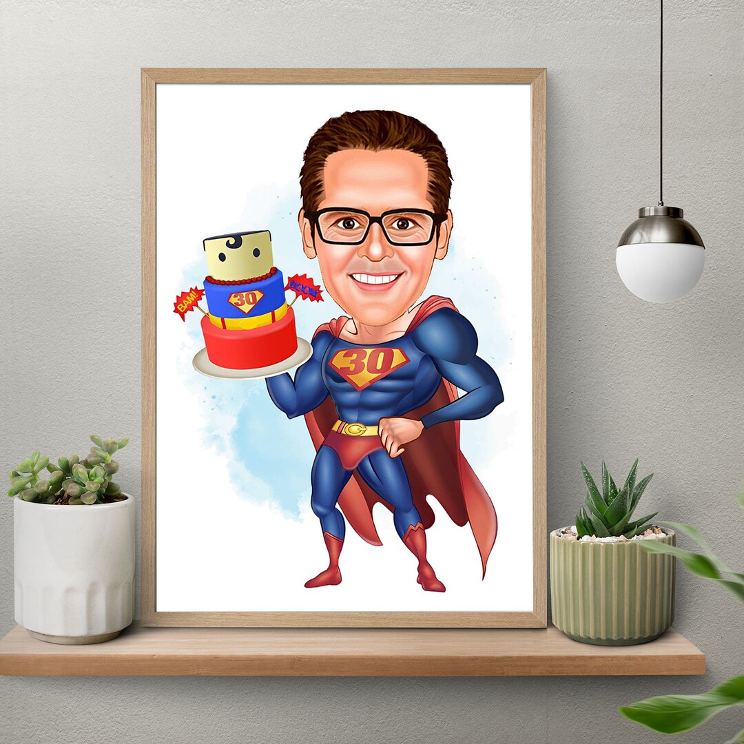 Custom Superhero Cartoon Portrait, Superhero Portrait, Gift for Dad ...