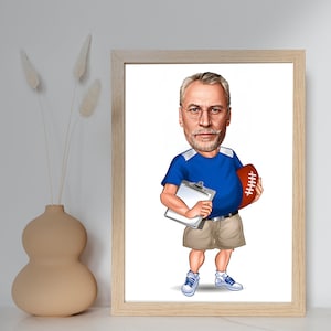Custom Rugby Coach Cartoon Portrait Drawing From Photo, Gift for Rugby ...