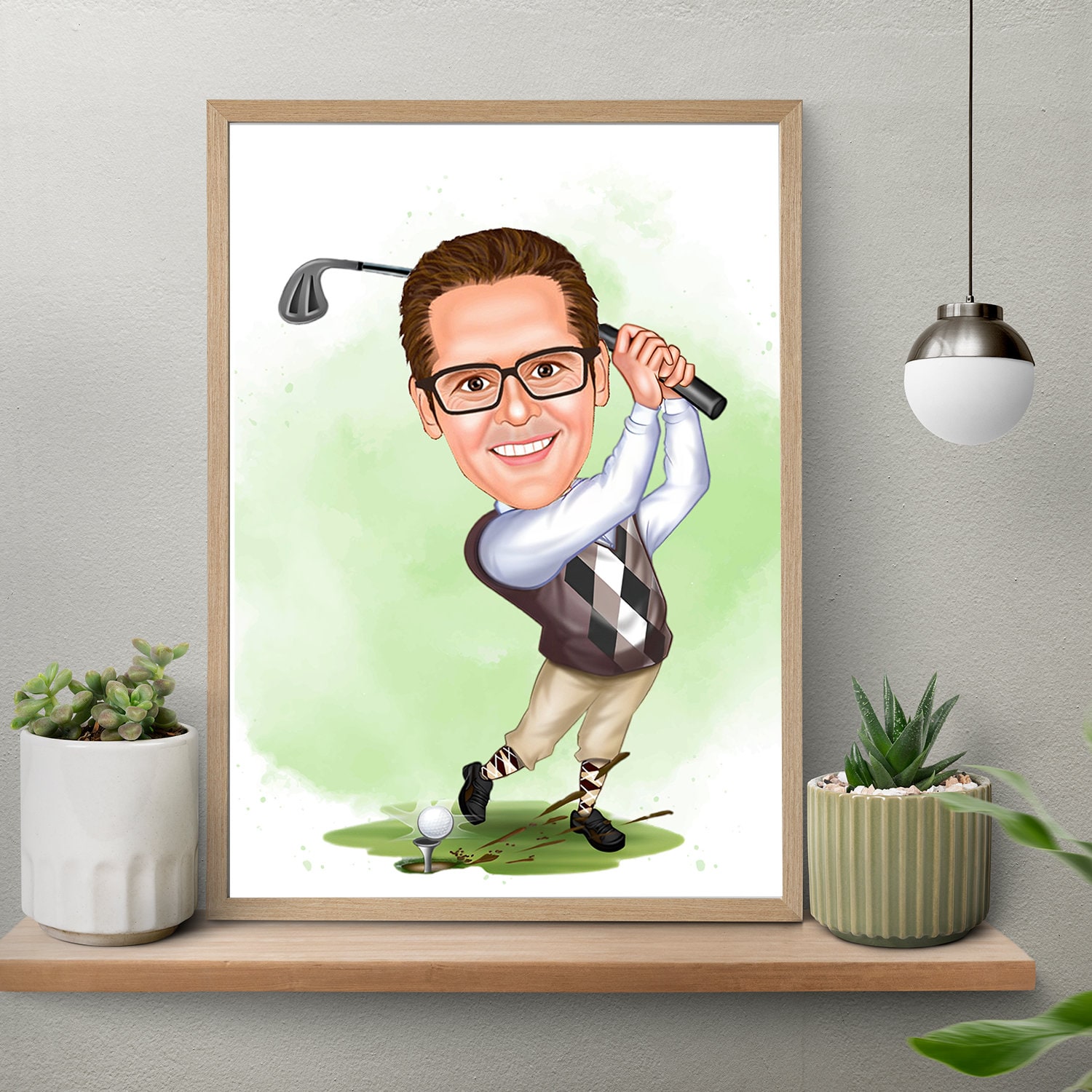 Personalized Golfer Cartoon Portrait, Custom Golfer Caricature Drawing ...