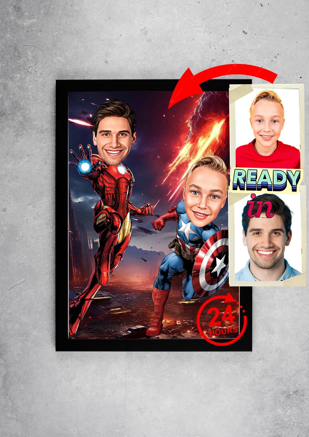 Custom Super Dad and Son Cartoon Portrait, Super Dad Portrait, Dad's ...