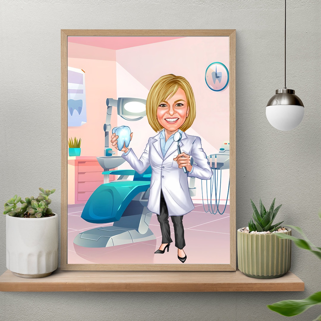 Custom Woman Dentist Cartoon Portrait, Dentist Portrait, Gift for ...