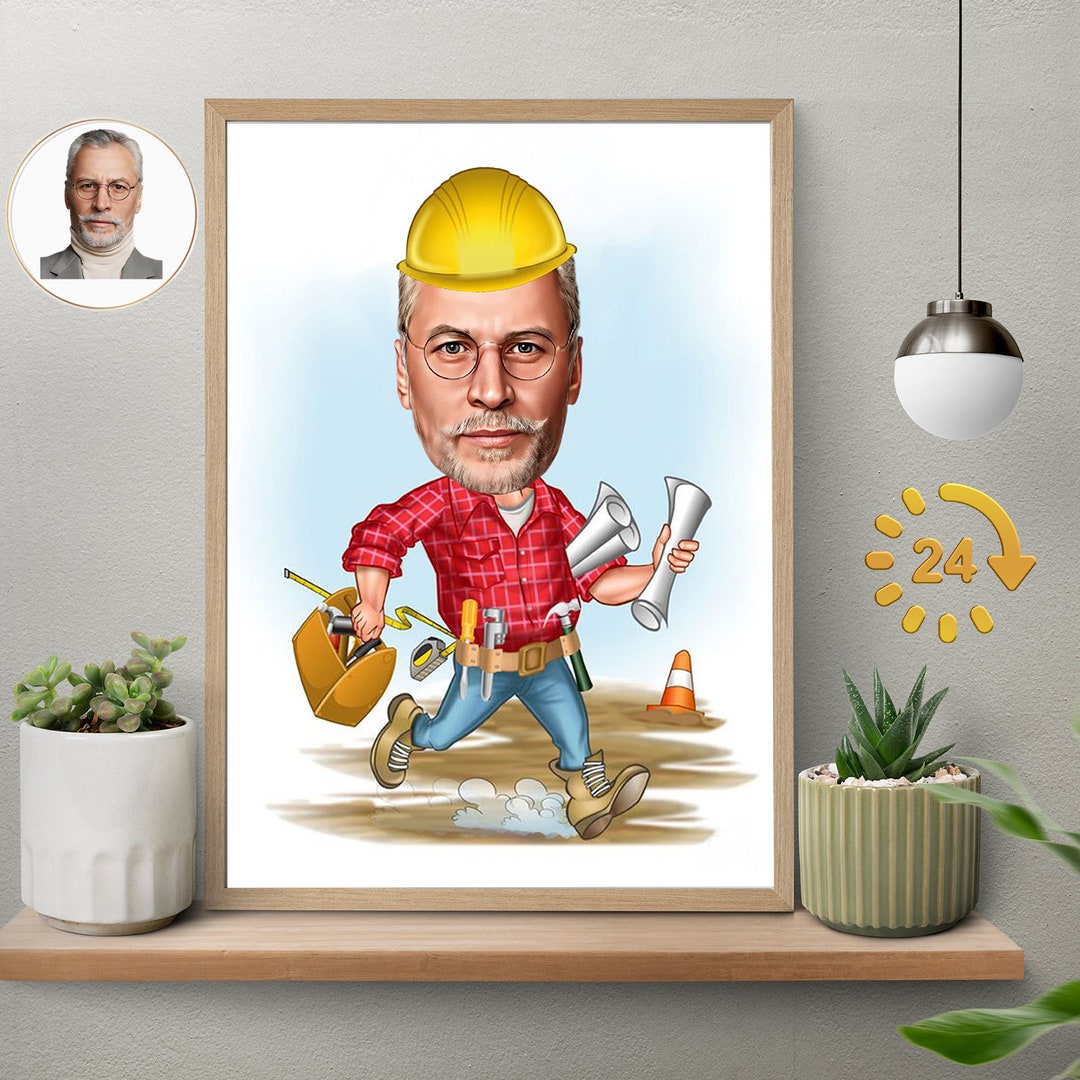 Gift for Engineer Construction Worker, Personalized Caricature ...