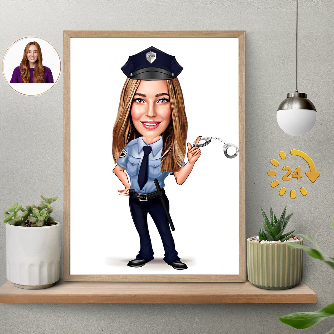 Custom Female Police Cartoon Portrait - Personalized Law Enforcement ...