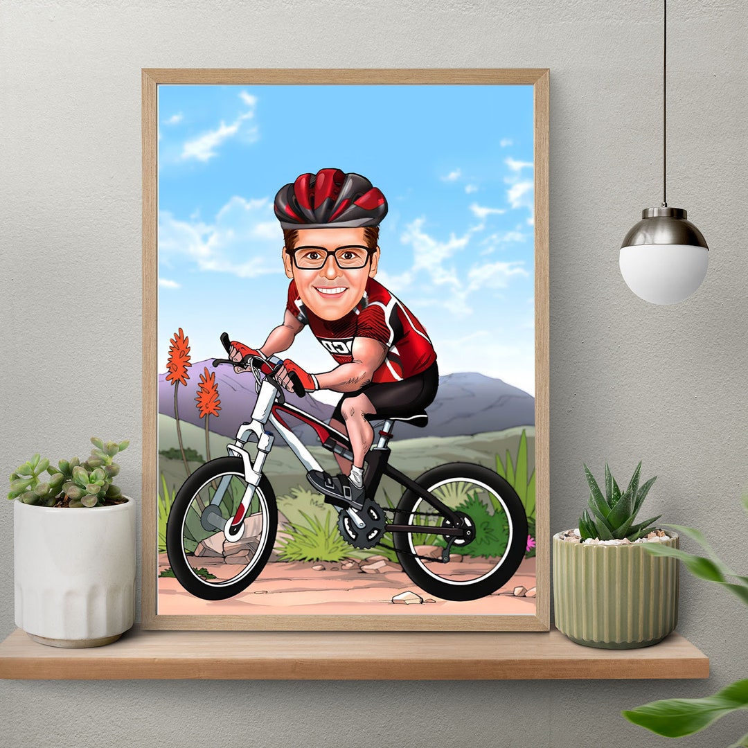 Personalized Cyclist Cartoon Portrait, Biker Portrait, Cyclist Gift ...
