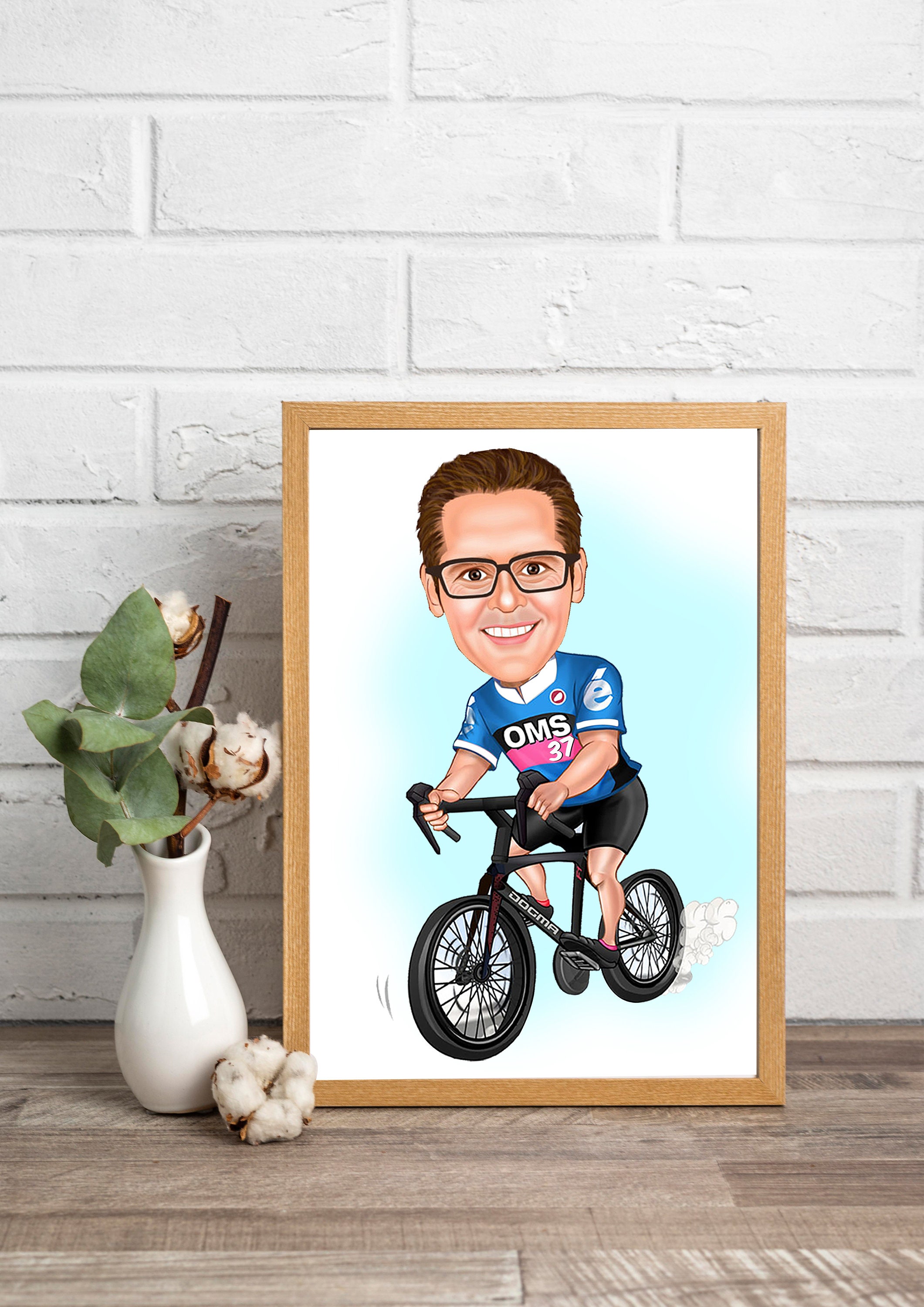 Personalized Cyclist Cartoon Portrait, Biker Gift, Custom Cyclist ...