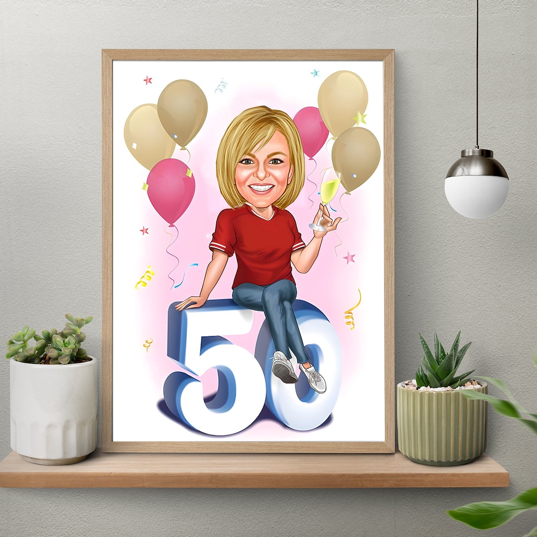 Customized 50th Birthday Caricature From Photos, Happy Birthday Cartoon ...