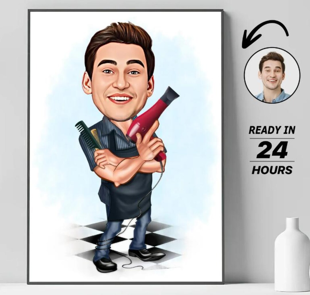 Personalized Barber Cartoon Portrait, Custom Barber Caricature Drawing ...