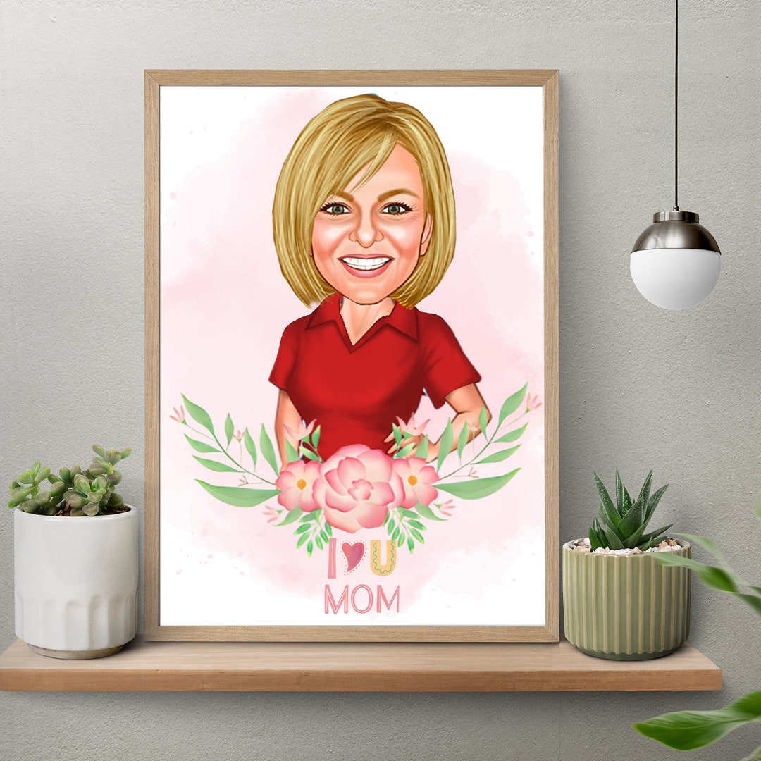 Custom Mom Cartoon Portrait, Mom Caricature, Gift for Mom, Mother ...