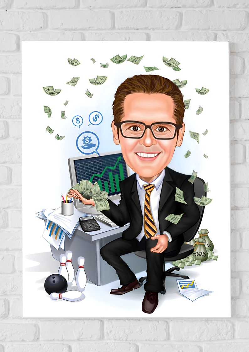 Personalized Male Investor Cartoon Portrait, Unique Financial Gift With ...