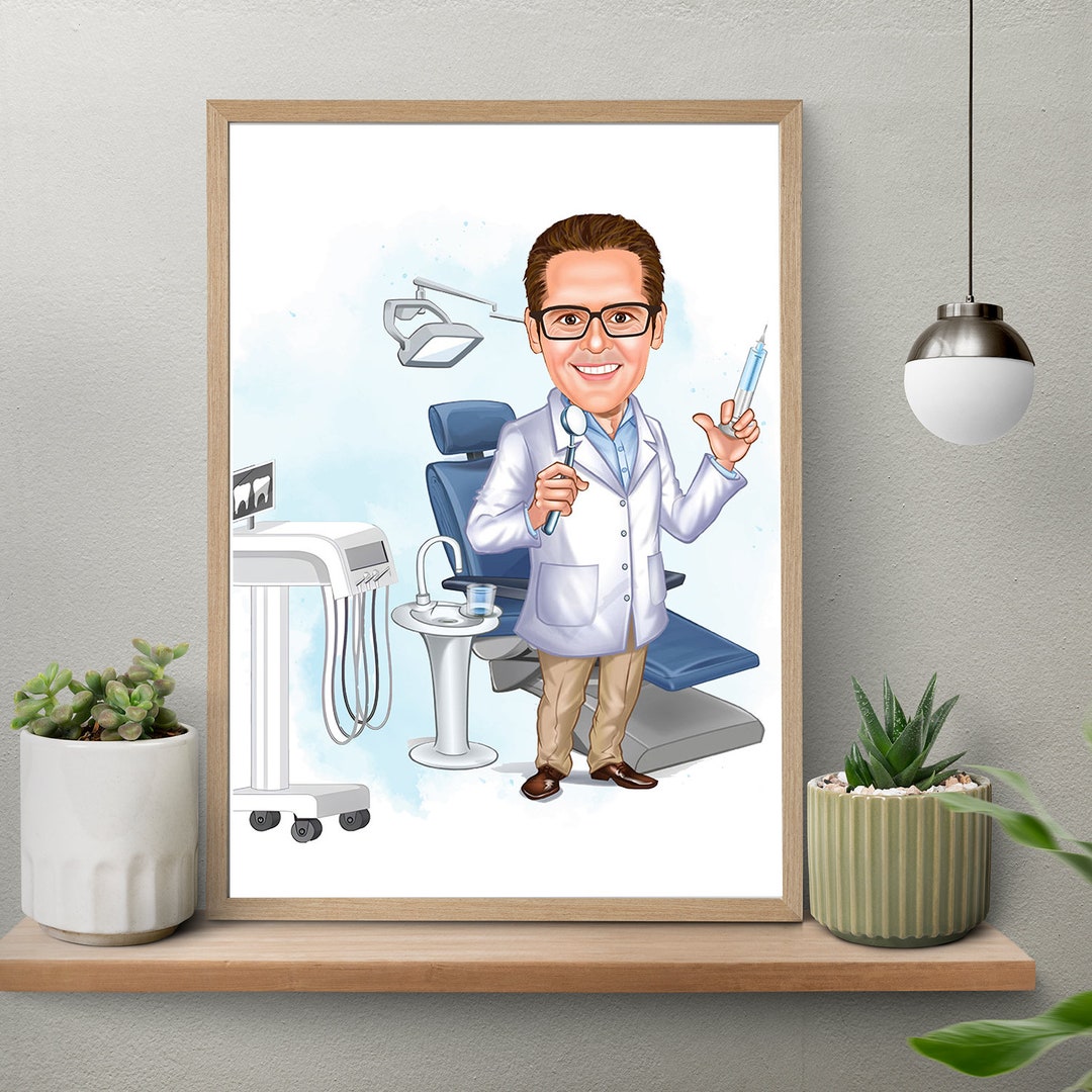Custom Male Dentist Cartoon Portrait, Dentist Portrait, Gift for ...