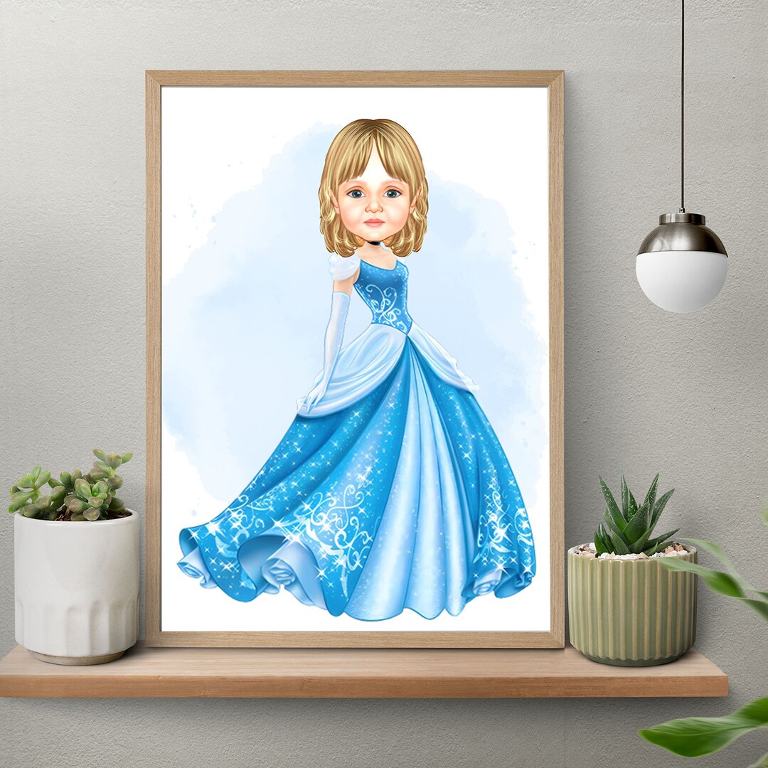 Digital Princess Portrait, Princess Gift, Personalized Princess ...