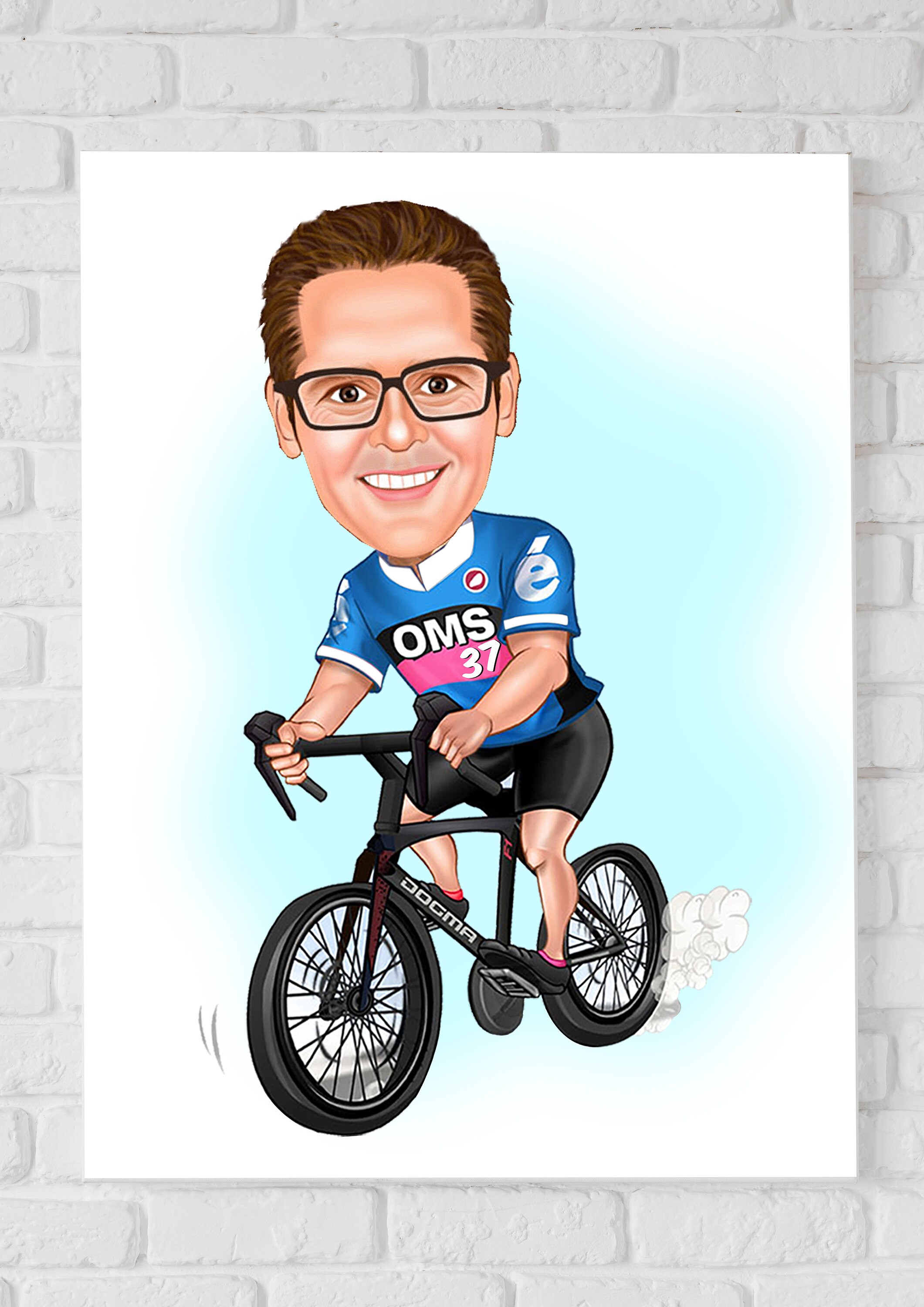 Personalized Cyclist Cartoon Portrait, Biker Gift, Custom Cyclist ...