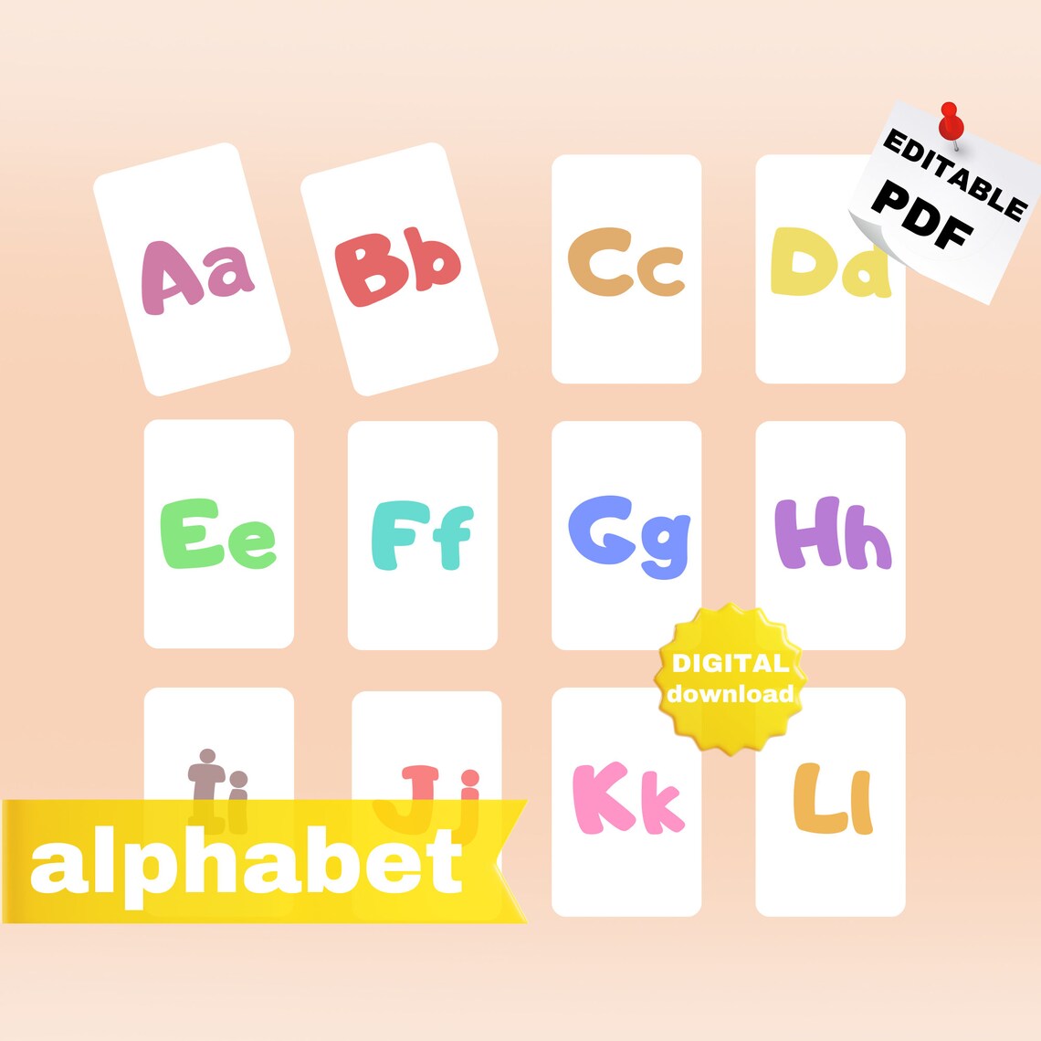 ALPHABET Flash Cards, Educational Cards, Learn ABC, Alphabet Flash ...