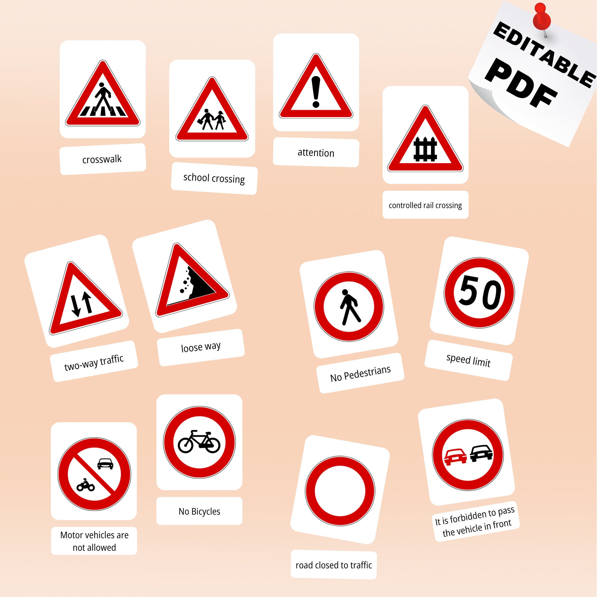 TRAFFIC SIGNS / 45 Different Traffic Signs / Montessori Cards ...