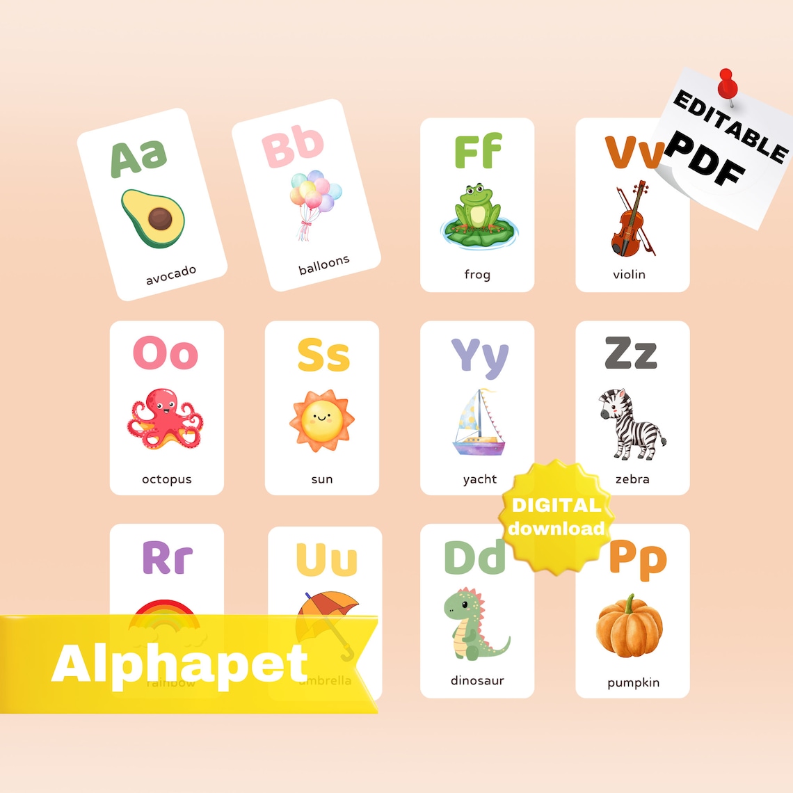 Printable Alphabet Flash Cards / Preschool Early Learning / Kids Room ...
