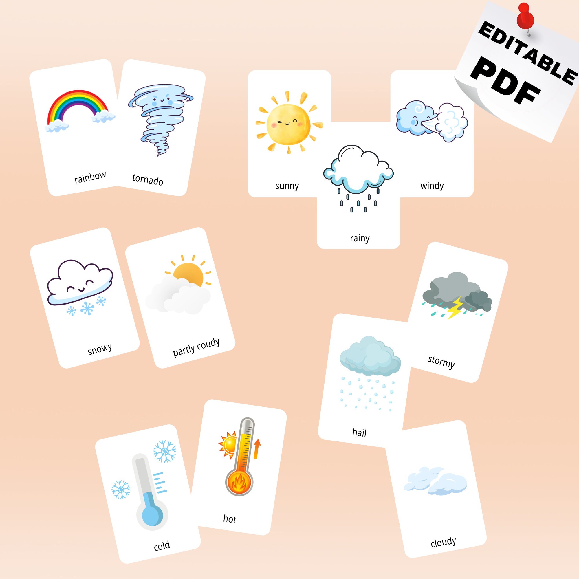 15 WEATHER Cards / Montessori Flashcards / Preschool Cards / Printable ...
