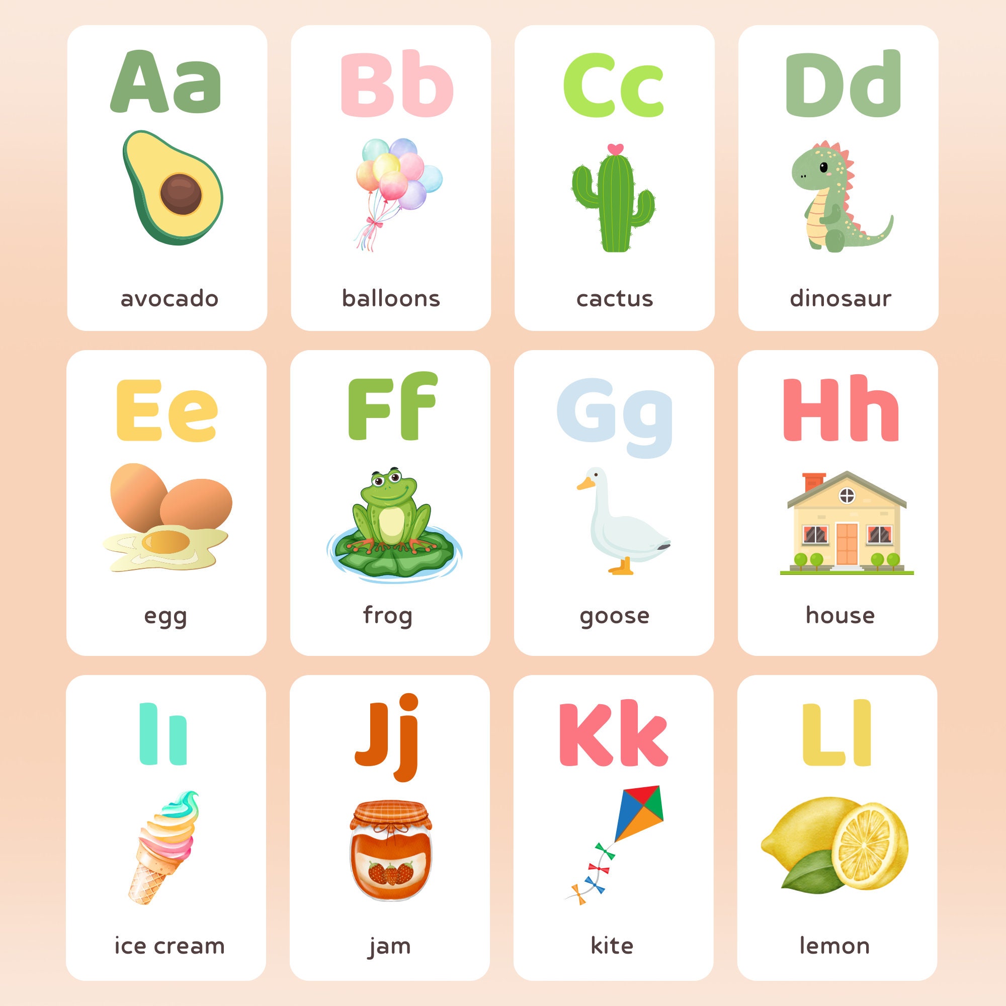 Printable Alphabet Flash Cards / Preschool Early Learning / Kids Room ...
