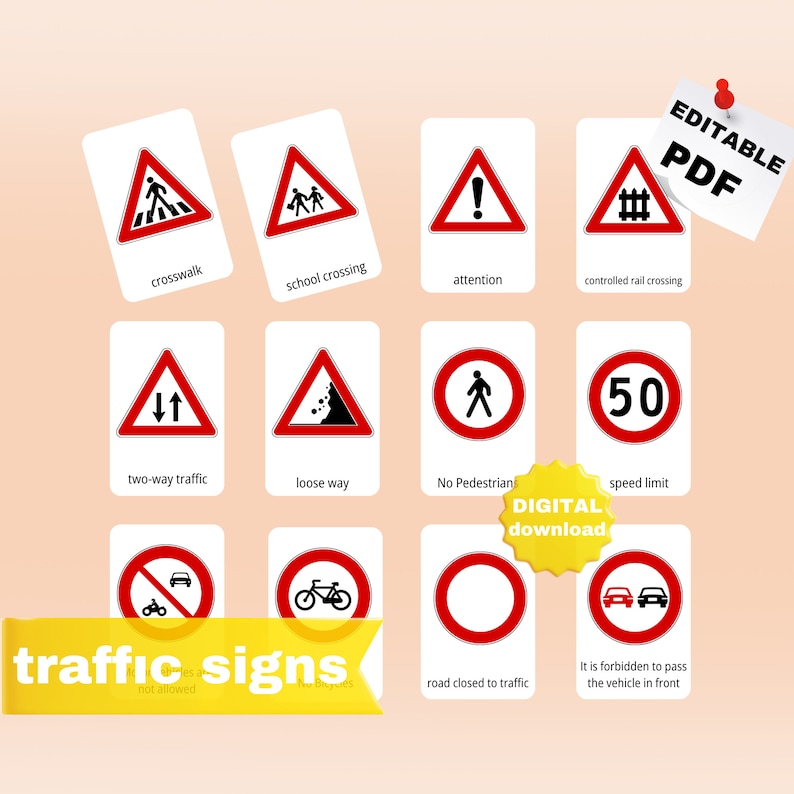 TRAFFIC SIGNS / 45 Different Traffic Signs / Montessori Cards ...