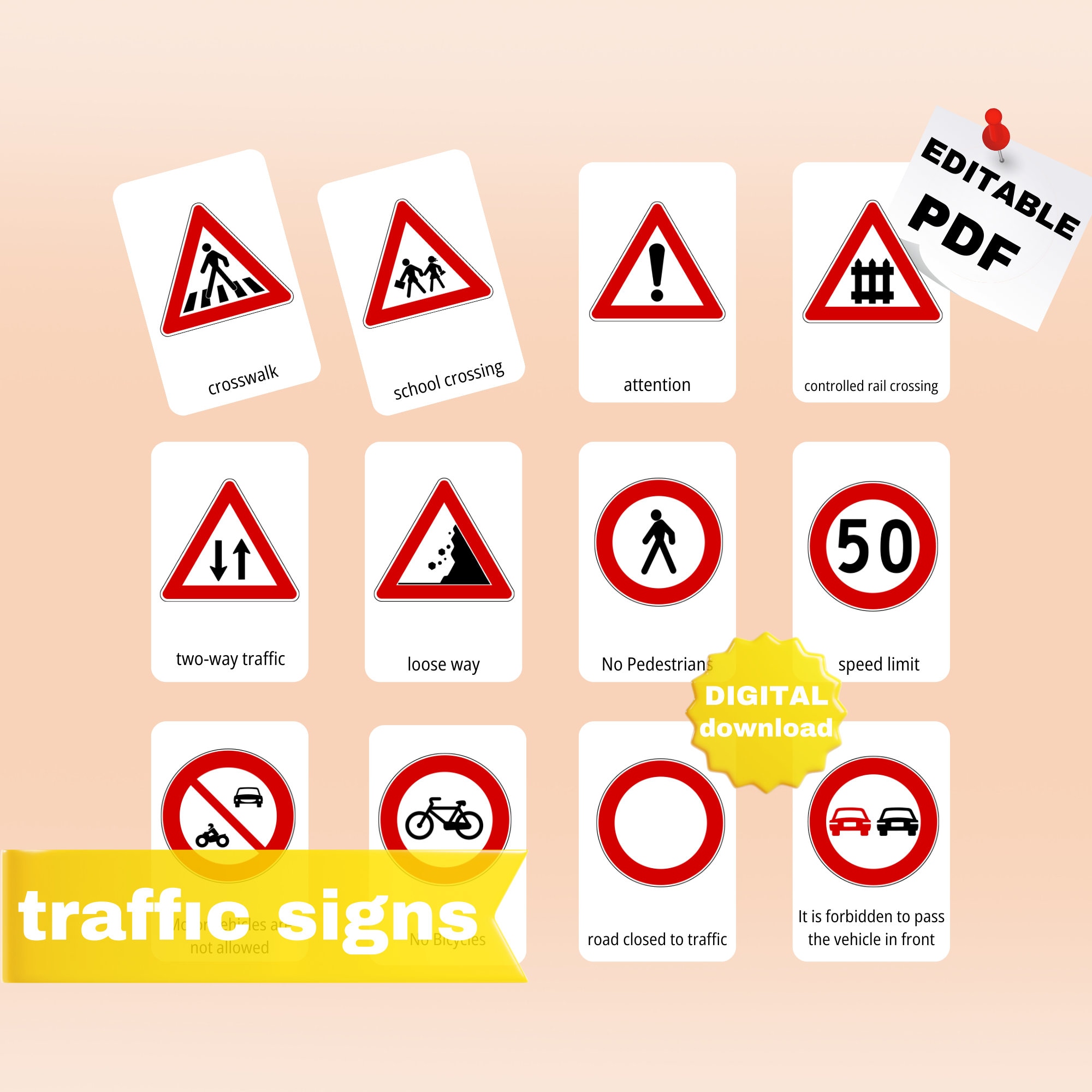 TRAFFIC SIGNS / 45 Different Traffic Signs / Montessori Cards ...