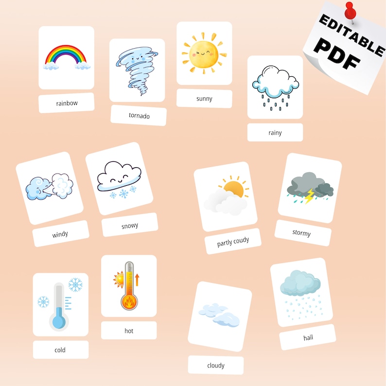15 WEATHER Cards / Montessori Flashcards / Preschool Cards / Printable ...