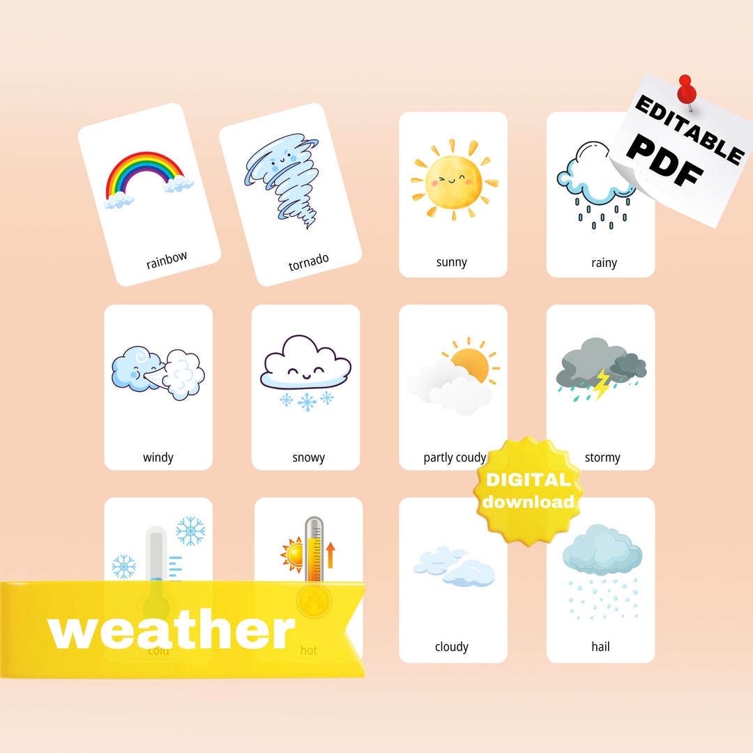 15 WEATHER Cards / Montessori Flashcards / Preschool Cards / Printable ...
