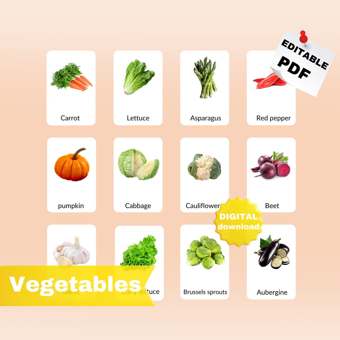 VEGETABLES (real Pictures) - 44 Editable Montessori Cards - Flash Cards ...