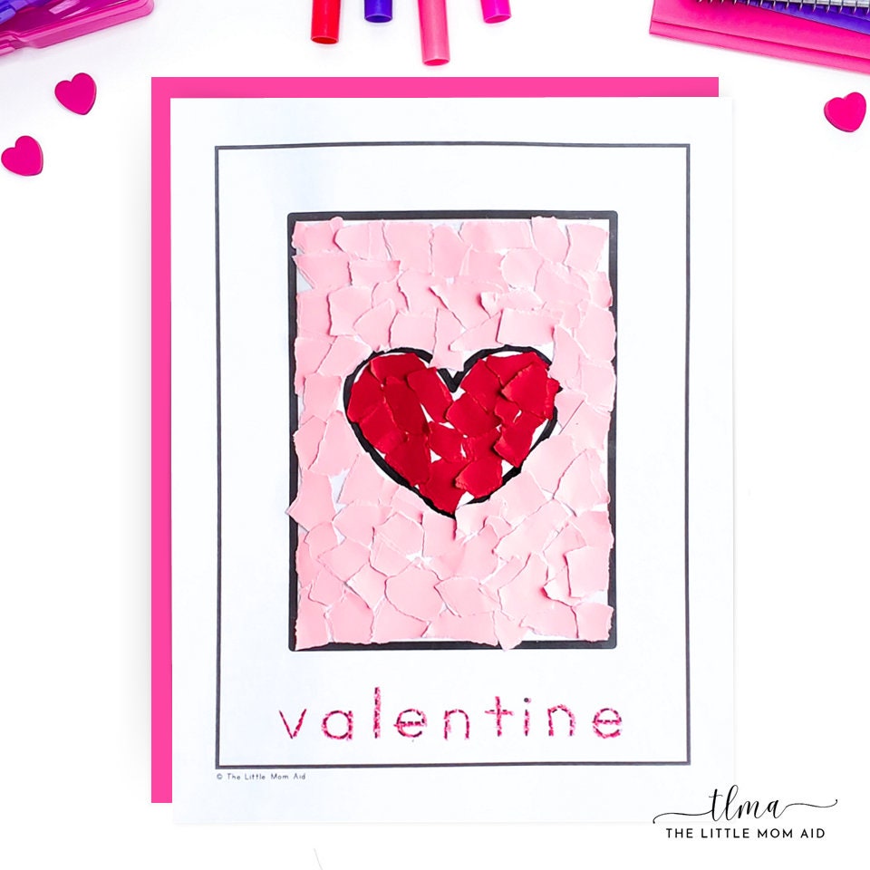 Valentine's Day Tear Art Crafts Preschool and Kindergarten Fine Motor ...