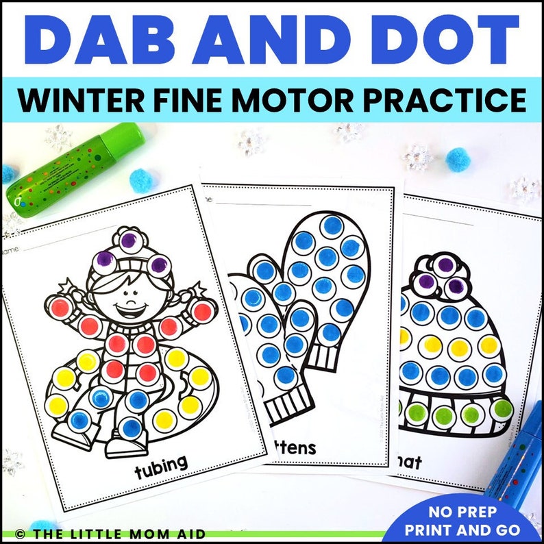 Winter Dot Art Printables - Dab and Dot Worksheets - Fine Motor ...