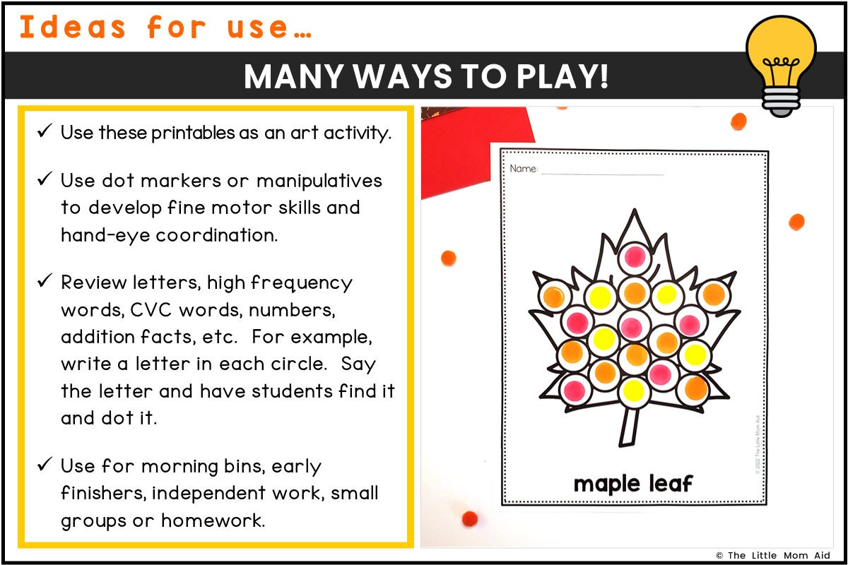 Fall Dot Art Printables - Dab and Dot Worksheets - Fine Motor Activity ...