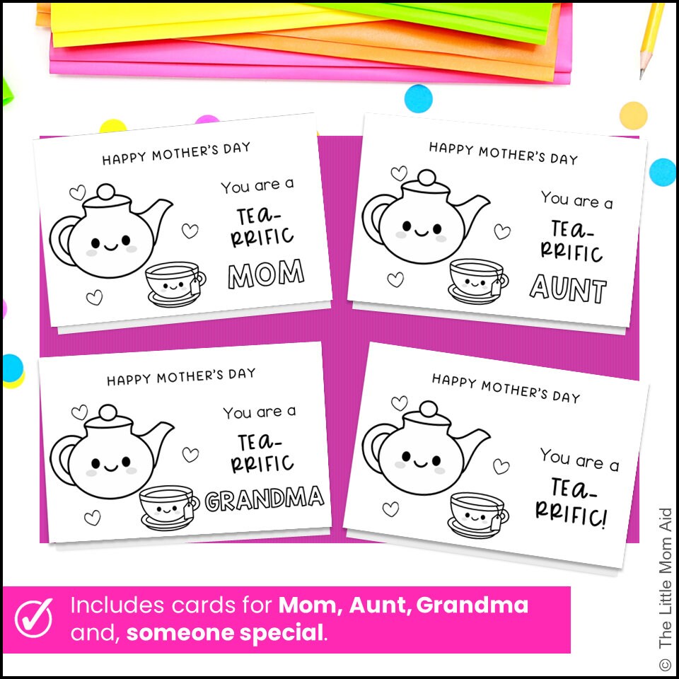 Mother’s Day Cards - Color in Cards With Food Puns - Mother's Day Gift ...