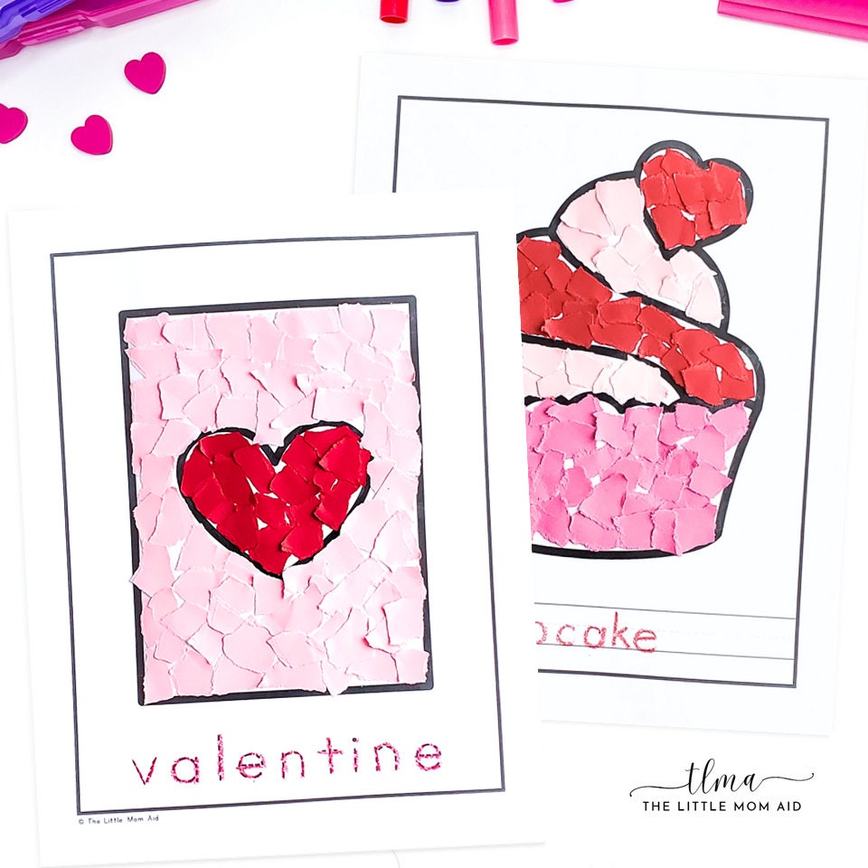 Valentine's Day Tear Art Crafts Preschool and Kindergarten Fine Motor ...