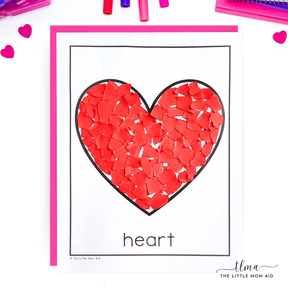 Valentine's Day Tear Art Crafts Preschool and Kindergarten Fine Motor ...