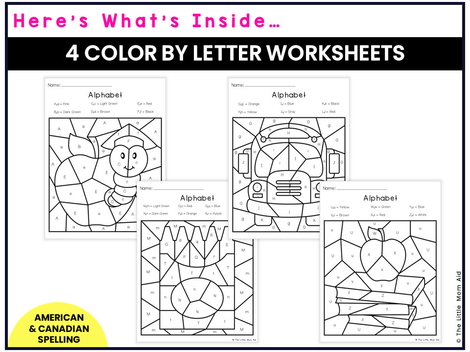 Back to School Color by Letter - Alphabet Coloring Pages - Etsy