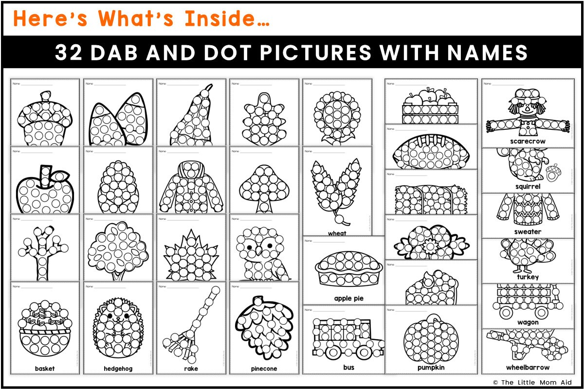Fall Dot Art Printables - Dab and Dot Worksheets - Fine Motor Activity ...