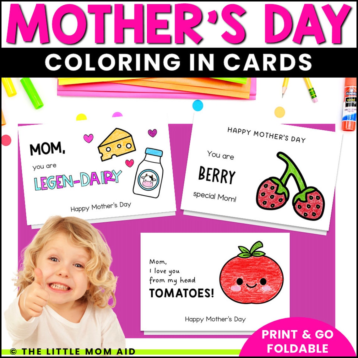 Mother’s Day Cards - Color in Cards With Food Puns - Mother's Day Gift ...