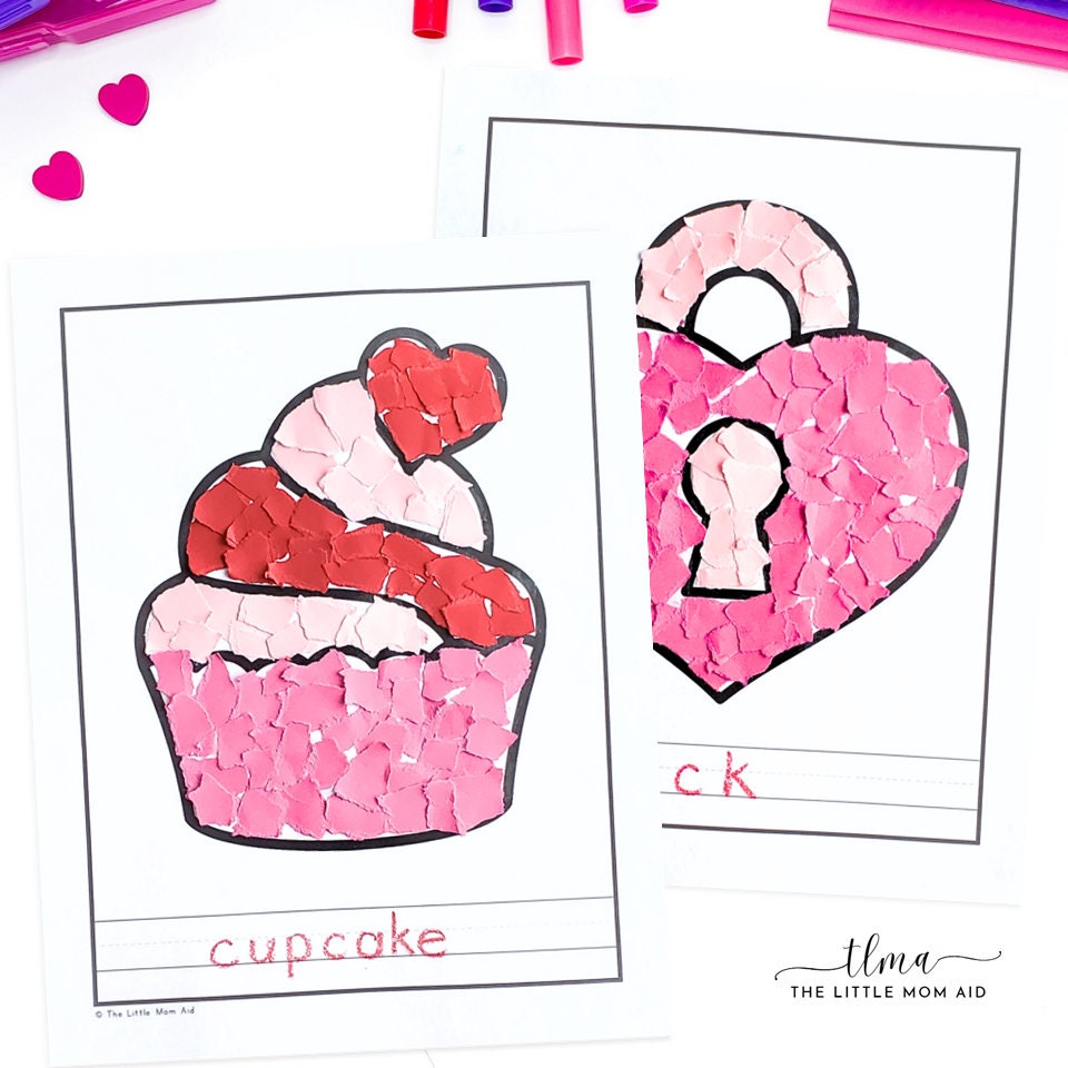 Valentine's Day Tear Art Crafts Preschool and Kindergarten Fine Motor ...