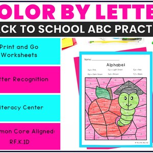 Back to School Color by Letter - Alphabet Coloring Pages - Etsy