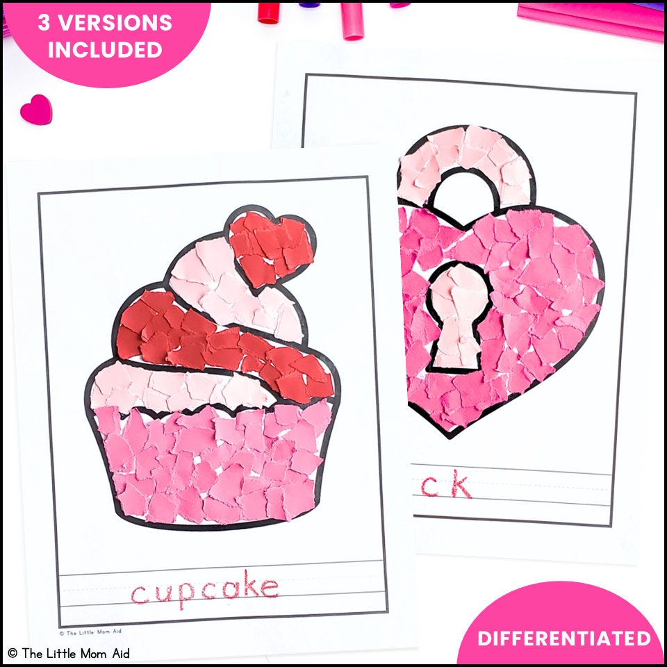 Valentine's Day Tear Art Crafts Preschool and Kindergarten Fine Motor ...