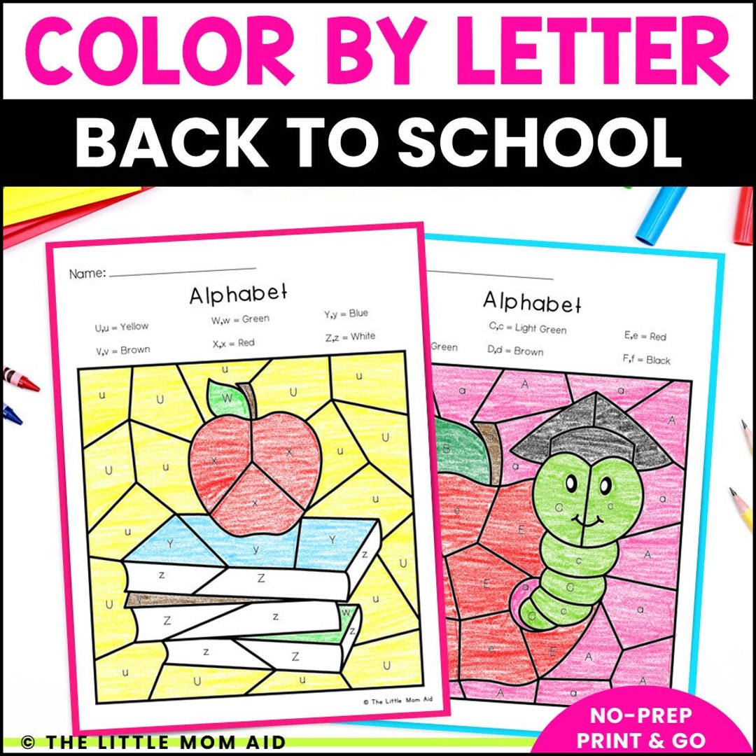 Back to School Color by Letter - Alphabet Coloring Pages - Etsy