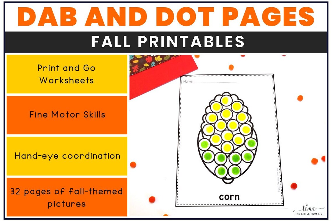 Fall Dot Art Printables - Dab and Dot Worksheets - Fine Motor Activity ...