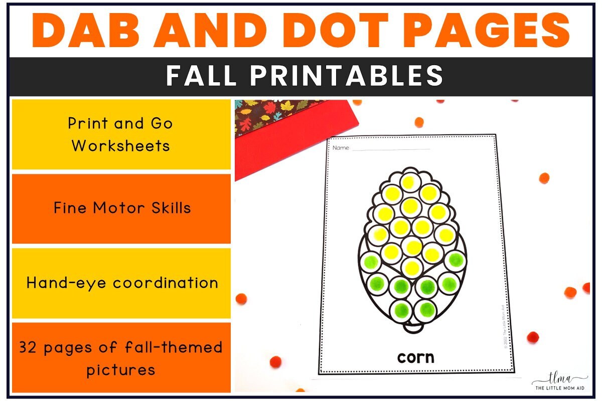Fall Dot Art Printables - Dab and Dot Worksheets - Fine Motor Activity ...