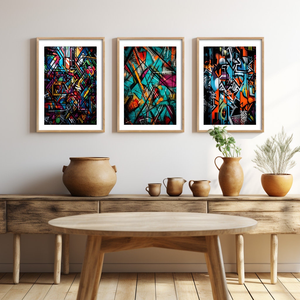 Graffiti Wall Abstract Art 70s 80s Retro Art Set of 3 - Etsy