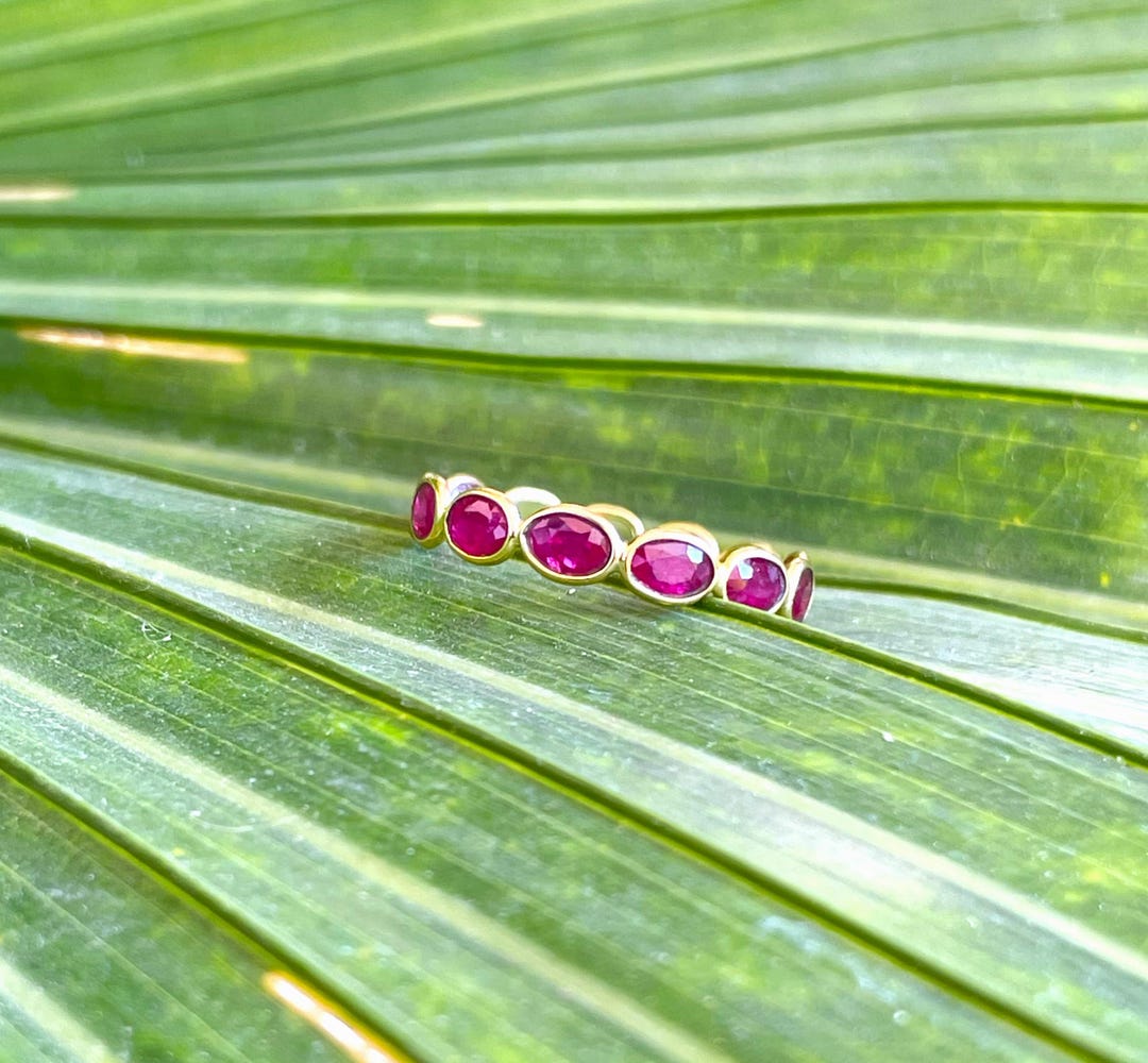 14k Solid Gold/natural Ruby Eternity Engagement Band Ring - Etsy