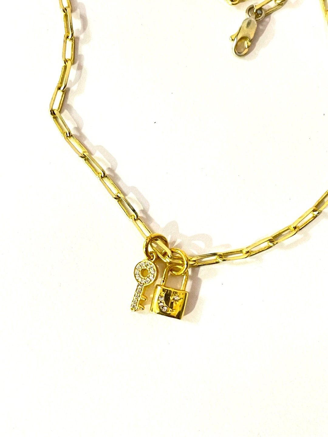 14k Solid Gold/lock and Key Theme Natural Diamond Pendant/promise ...