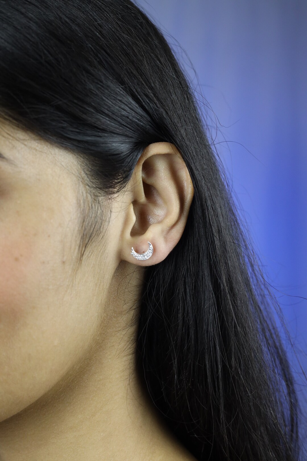 14k Solid Gold/half Moon Theme Natural Diamond Stud Earrings - Etsy