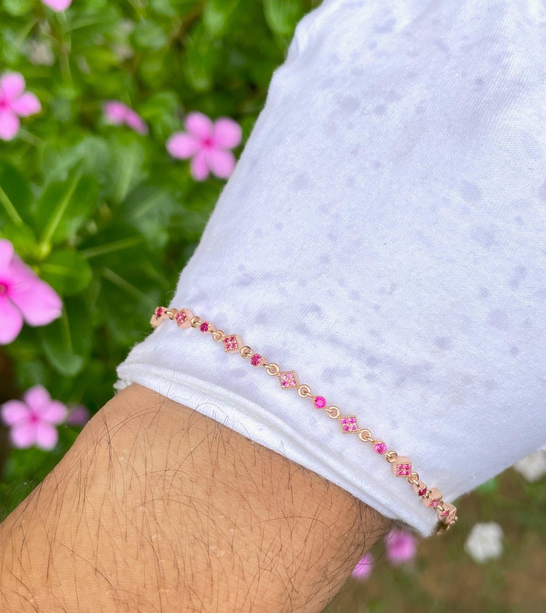 14k Solid Gold/natural Ruby Dainty Theme Bracelet - Etsy
